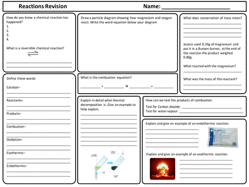 Reactions revision worksheet for year 7 or low ability GCSE | Teaching ...