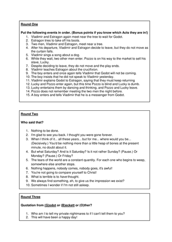 Waiting for Godot quiz and answers | Teaching Resources