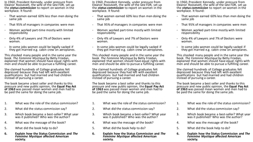How Significant was the Feminist Movement in the 60s and 70s? (USA AQA ...