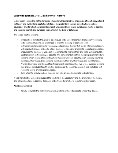 Spanish Lesson 8.1: La Historia – History | Teaching Resources