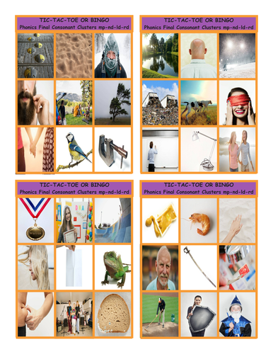 Phonics Final Consonant Clusters mp-nd-ld-rd Photo Tic-Tac-Toe-Bingo ...