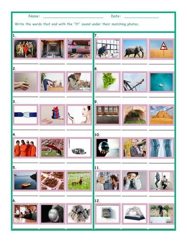 Phonics Final Consonant Cluster FT Photo Worksheet | Teaching Resources
