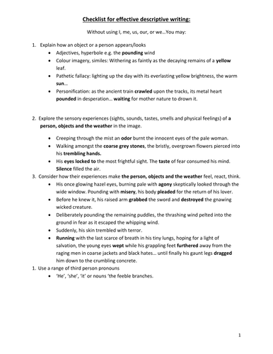 GCSE English Language Revision: Techniques for Descriptive Writing ...