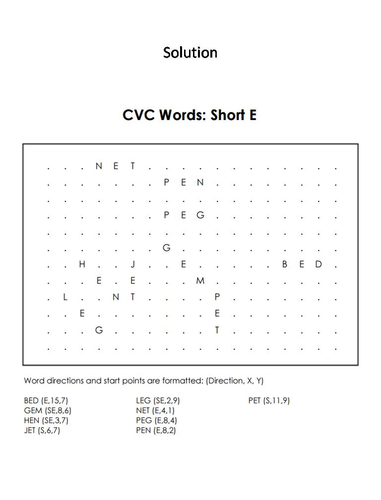 CVC Words: Short E Word Search | Teaching Resources
