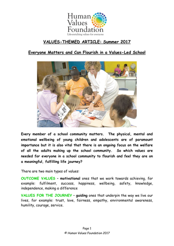 Values-led schools improve wellbeing & achievement | Teaching Resources