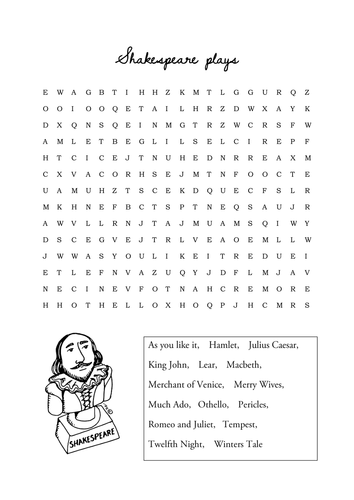 10 cool Shakespeare wordsearches KS2 KS3 KS4 | Teaching Resources