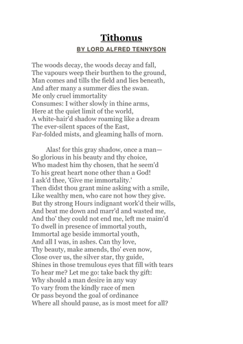 KS5: Tithonus by Lord Alfred Tennyson - Tragedy Poetry | Teaching Resources