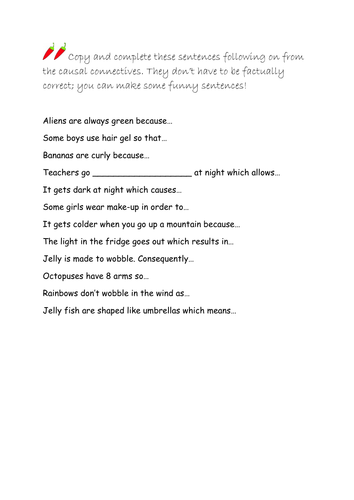 Causal Conjunctions For Explanation Texts Teaching Resources
