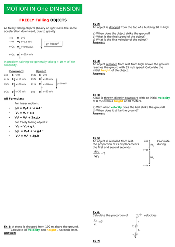 Motion - One & Two Dimensional Motion - (Freely Falling Objects ...