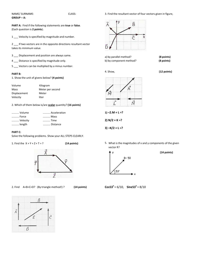 Vectors & Kinematics – Exam | Teaching Resources