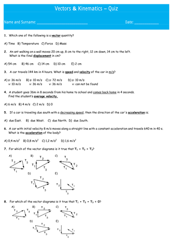 Vectors & Kinematics – QUIZ | Teaching Resources