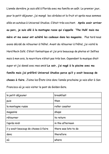 Qu'est ce que tu as fait pendant les vacances? - past tense | Teaching ...