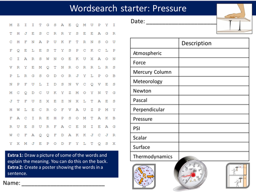 Science Physics Pressure Wordsearch Crossword Anagrams Literacy Keyword ...