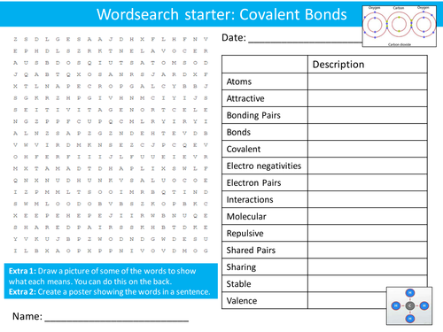 Science Chemistry Covalent Bonds Wordsearch Crossword Anagrams Keyword ...