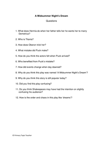 Shakespeare Activity Pack: A Midsummer Night's Dream KS2 | Teaching ...