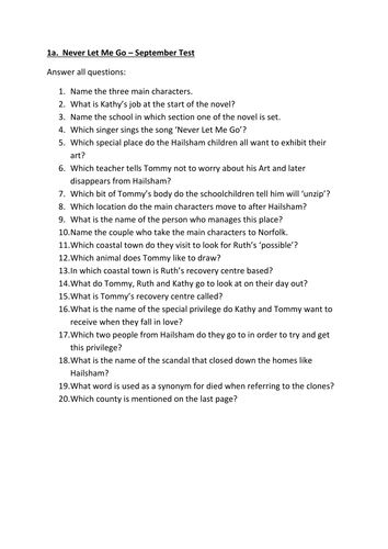 Never Let Me Go - Complete Novel Resources | Teaching Resources