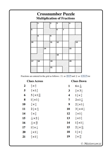 Crossnumber Puzzle: Multiplication of Fractions | Teaching Resources