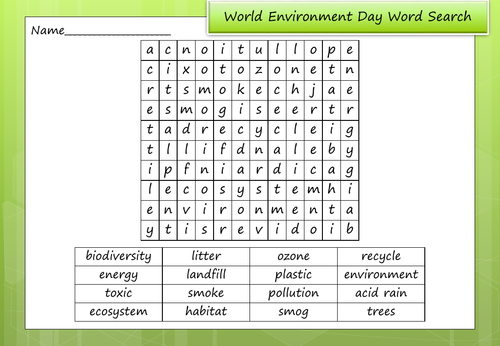 World Environment Day Word Search | Teaching Resources
