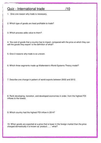 NEW AQA A LEVEL Global systems and governance- International trade-2 ...
