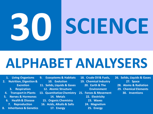 30 x Starter Alphabet Brainstorm Analysers Science Chemistry Physics ...