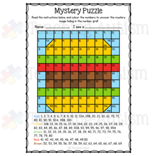Food Mystery Puzzle Number Grid | Teaching Resources