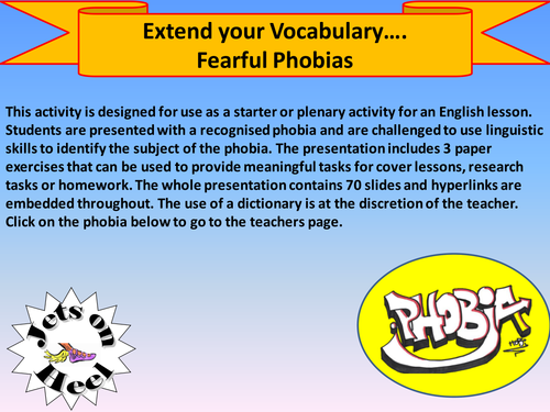 Extend your Vocabulary ... Fearful Phobias | Teaching Resources