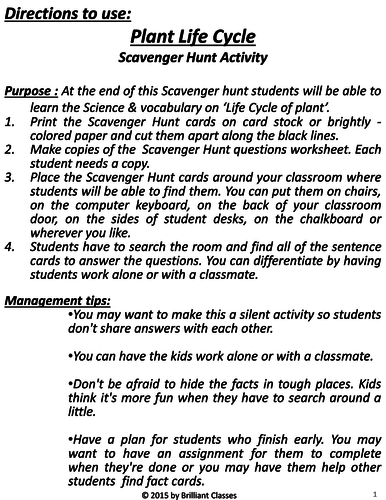 Plant Life Cycle Scavenger Hunt - An Activity | Teaching Resources