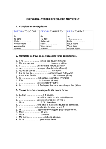 Irregular verbs French present | Teaching Resources
