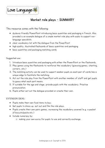 Market role plays in French | Teaching Resources