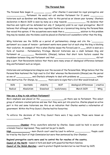 KS5 - Stuart Britain - Charles I's Personal Rule Overview Booklet ...