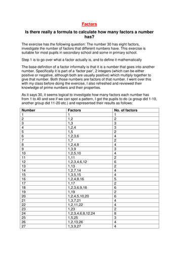 KS3/GCSE Maths Factors Investigation | Teaching Resources