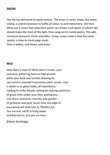 Practice for unseen poetry or comparison | Teaching Resources