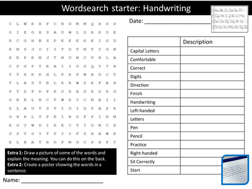English Handwriting Keyword Wordsearch Crossword Anagrams Brainstormer ...