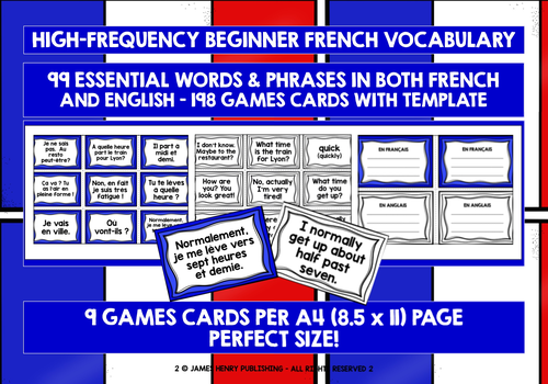 FRENCH VOCABULARY CARDS 5 | Teaching Resources