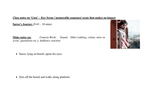 TEACHER'S NOTES Template for analysing a key scene from 'Lion' - 2017 ...
