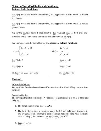 Calculus: Limits and Continuity | Teaching Resources