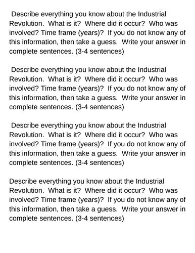 Industrial Revolution Extended Response Questions | Teaching Resources