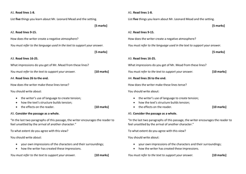 Eduqas/ WJEC style Language Paper 1 reading section | Teaching Resources