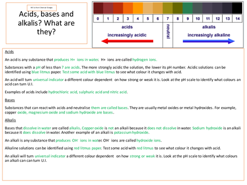 Chemical Changes: "Acids, bases and Alkalis" differentiated, student ...