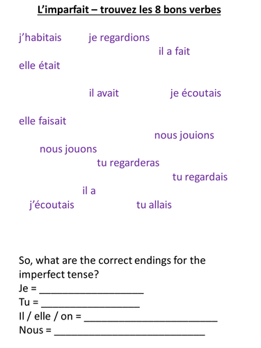 French GCSE / Years 8+ 9 Imperfect Past Tense - Range of 4 Resources ...