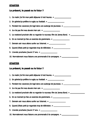 French GCSE / Years 8 + 9 - Past, Present + Future Tenses - Range of ...