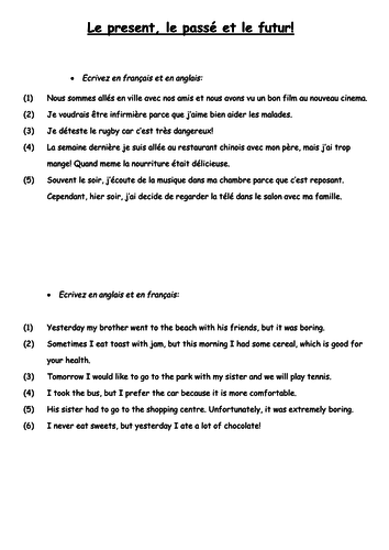French GCSE / Years 8 + 9 - Past, Present + Future Tenses - Range of ...