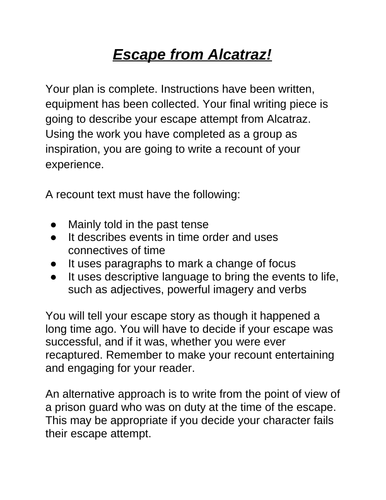 Alcatraz Writing Unit | Teaching Resources