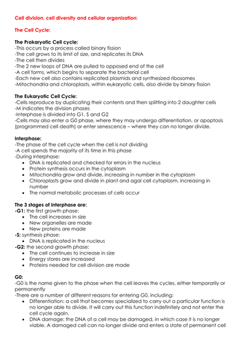 Cell division, cell diversity and cellular organisation OCR Biology 2.1 ...
