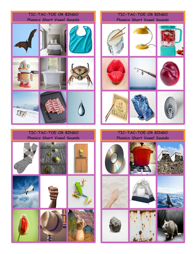 Phonics Short Vowel Sounds Tic-Tac-Toe-Bingo Game | Teaching Resources