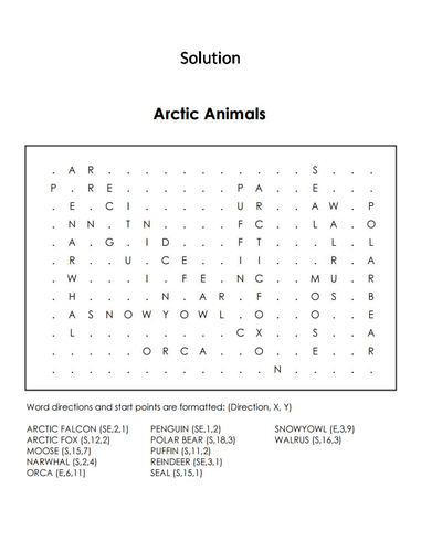 Arctic Animals Word Search | Teaching Resources