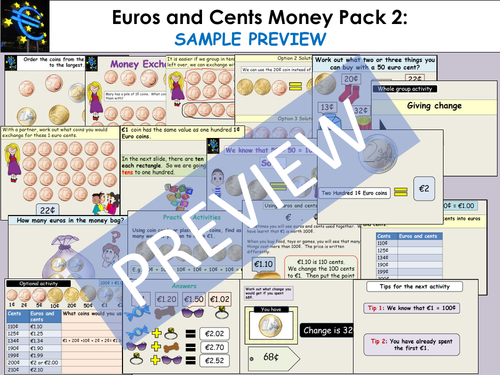 Money Euros and Cents Presentation Lesson Plans Worksheets Activities ...