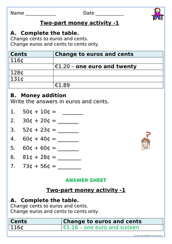 Money Euros and Cents Presentation Lesson Plans Worksheets Activities ...
