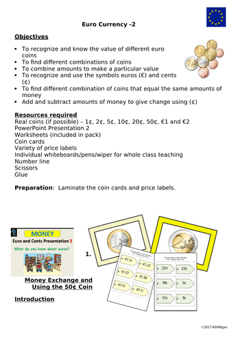 Money Euros and Cents Presentation Lesson Plans Worksheets Activities ...