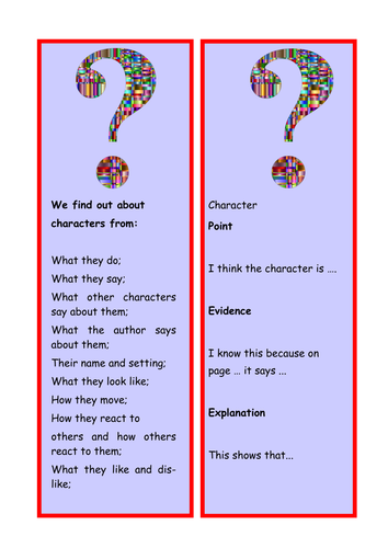 Reading mat and bookmarks with questions on any narrative KS3/4 ...